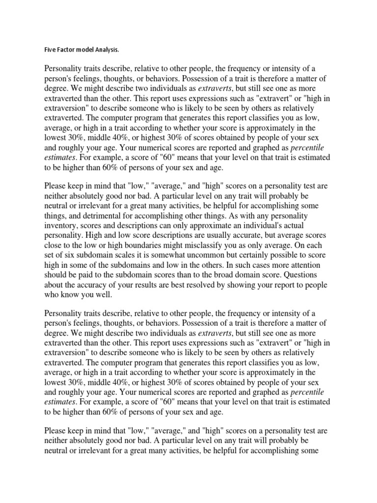 Five Factor Model | PDF | Extraversion And Introversion | Psychology