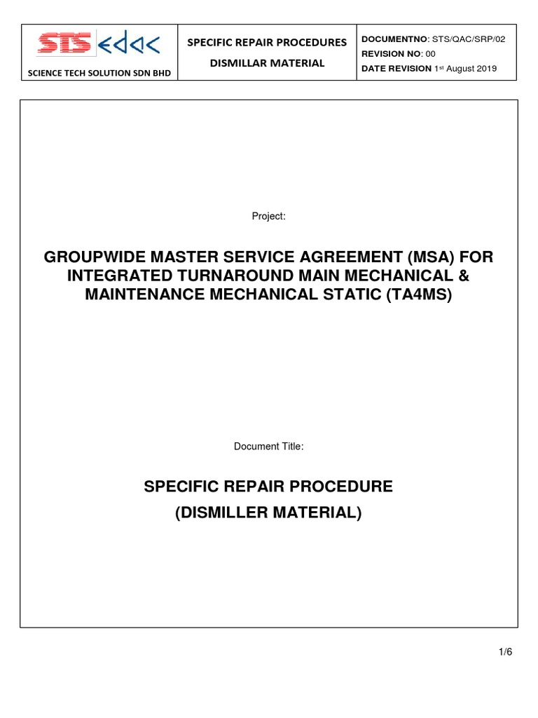 Groupwide Master Service Agreement (Msa) For Integrated Turnaround Main ...