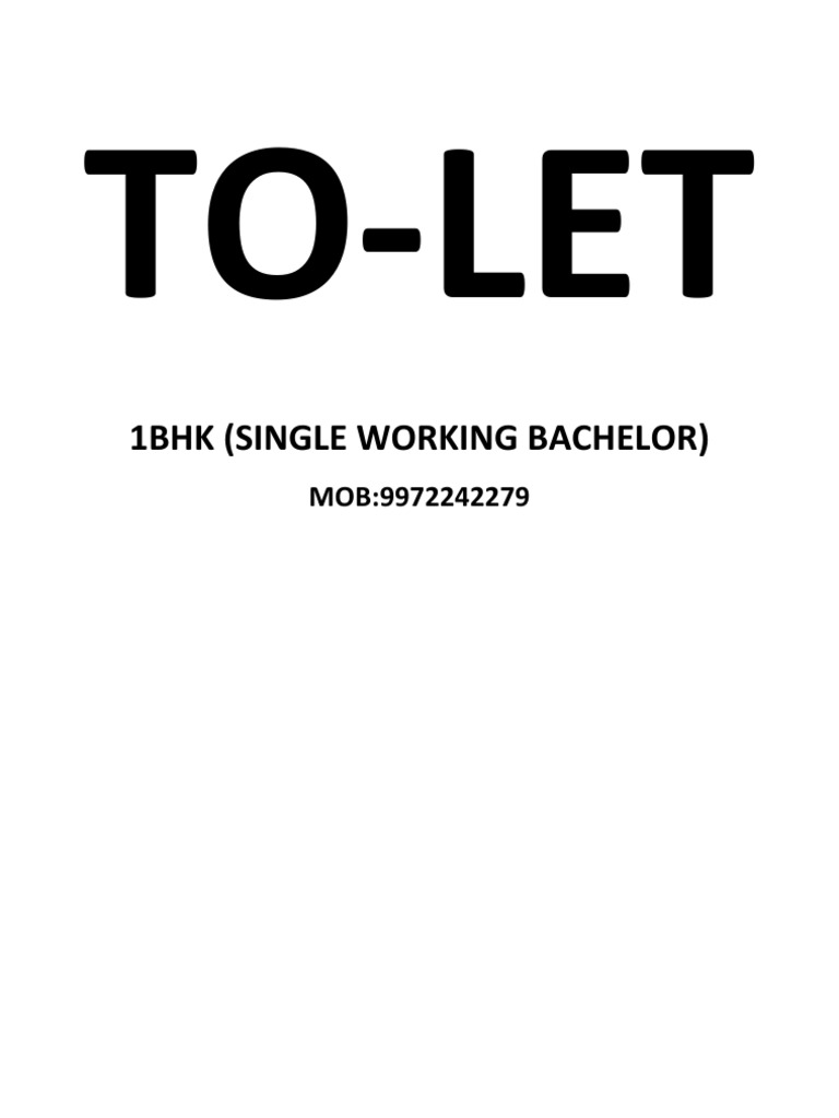 To-Let: 1Bhk (Single Working Bachelor) | PDF