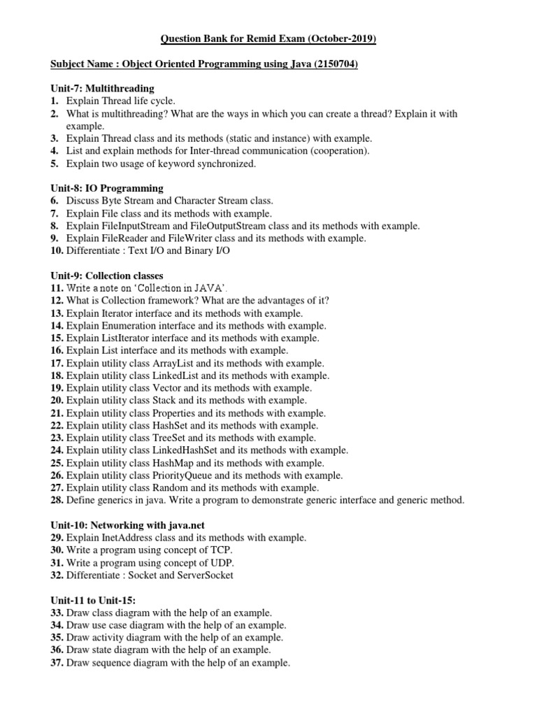 Remid Question Bank-OOPJ | PDF | Command Line Interface | Class (Computer Programming)
