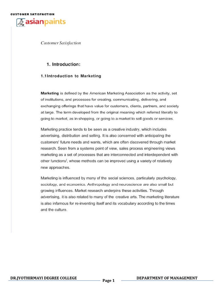Asian Paints Project | Download Free PDF | Customer | Microeconomics