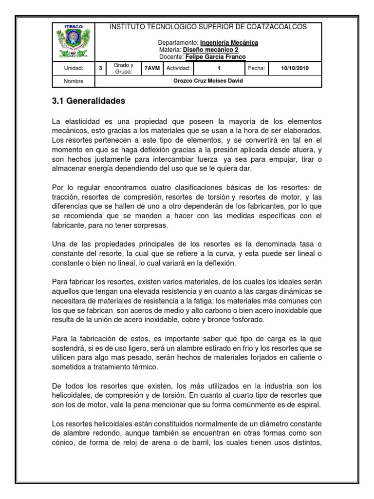 Clasificación de Resortes Mecánicos | PDF | Ingeniería mecánica | Science