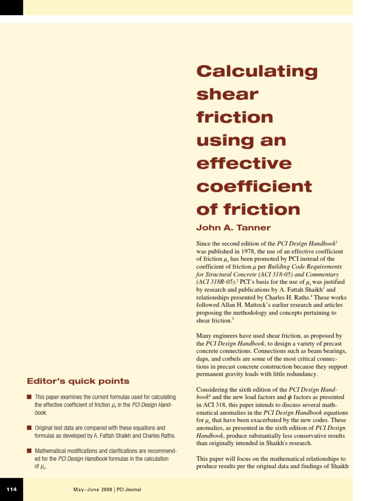 Calculating Shear Friction Using An Effective Coefficient of Friction ...