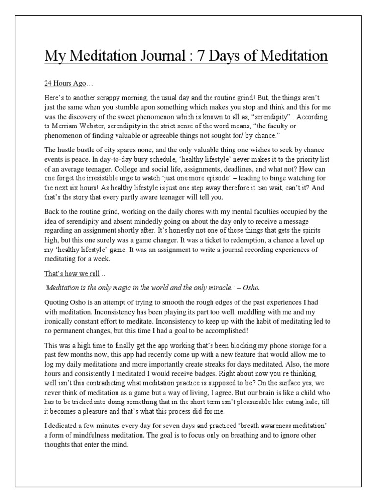 A Seven Day Meditation Journal | PDF | Meditation | Mindfulness