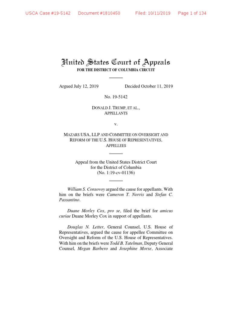 DC Appeals Court Decision in Trump v. Mazars Et Al | PDF | United ...