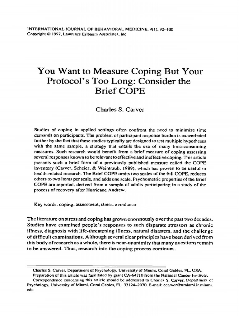 You Want To Measure Coping But Your Protocol's Too Long: Consider The ...