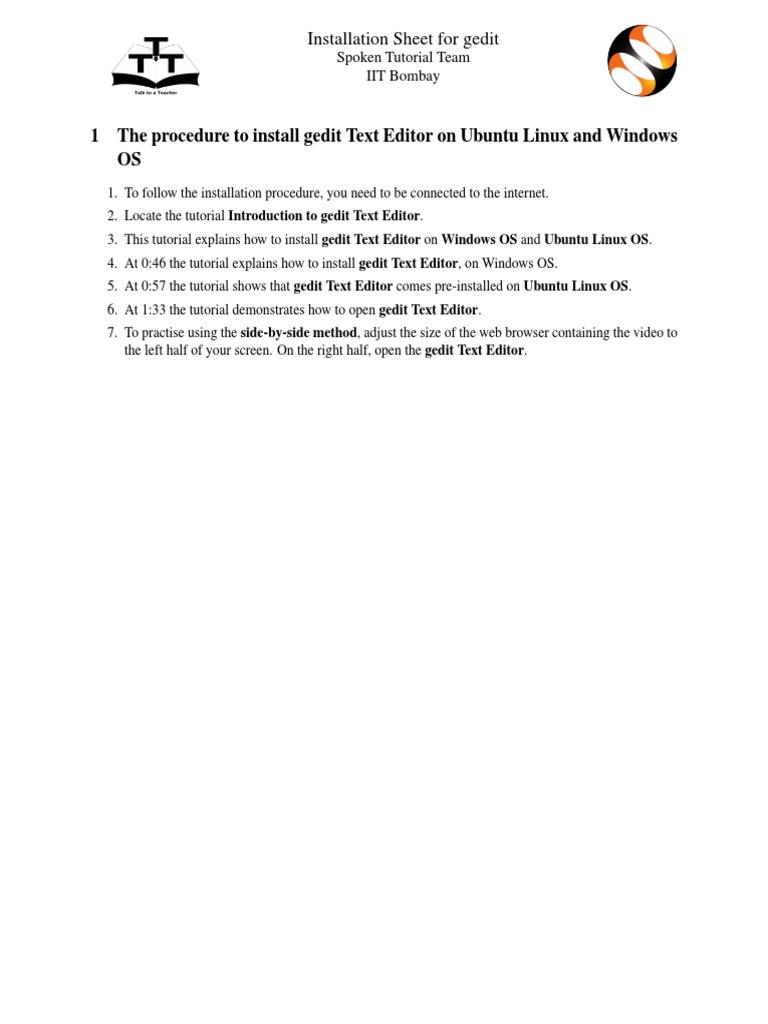 Gedit Text Editor Installation Sheet English | PDF