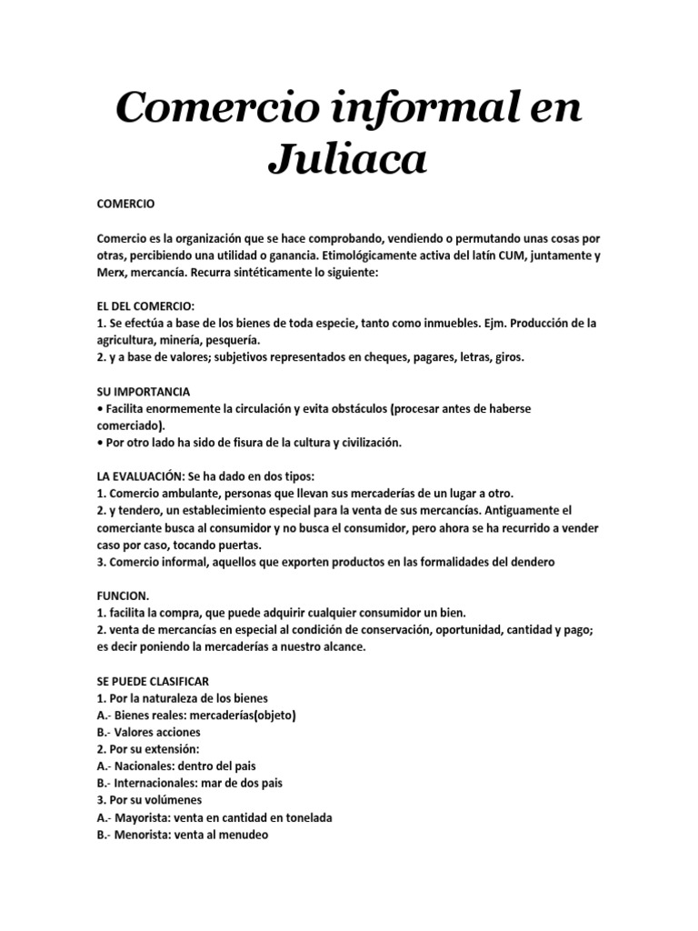 Comercio Informal en Juliaca | PDF | Comercio | Bienes