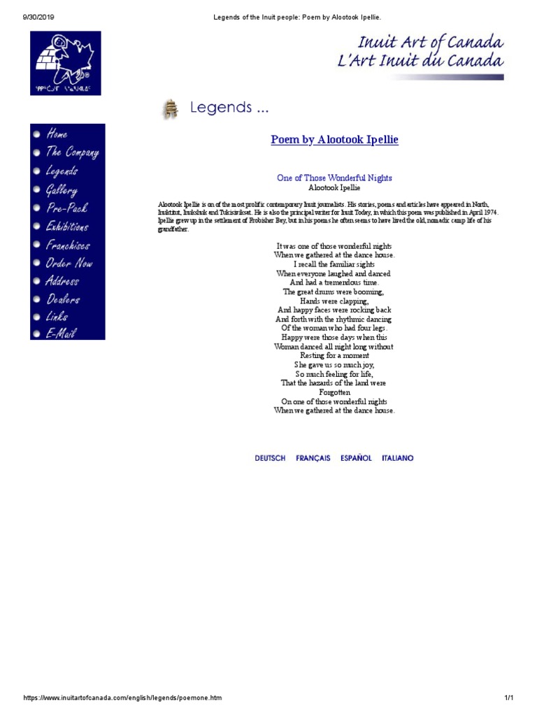 Legends of The Inuit People - Poem by Alootook Ipellie | PDF | Eskimo ...