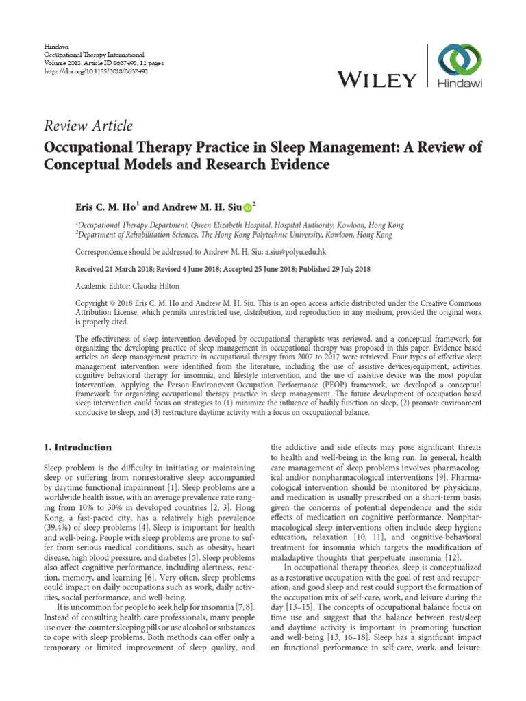 Occupational Therapy Practice in Sleep Management | PDF | Randomized ...