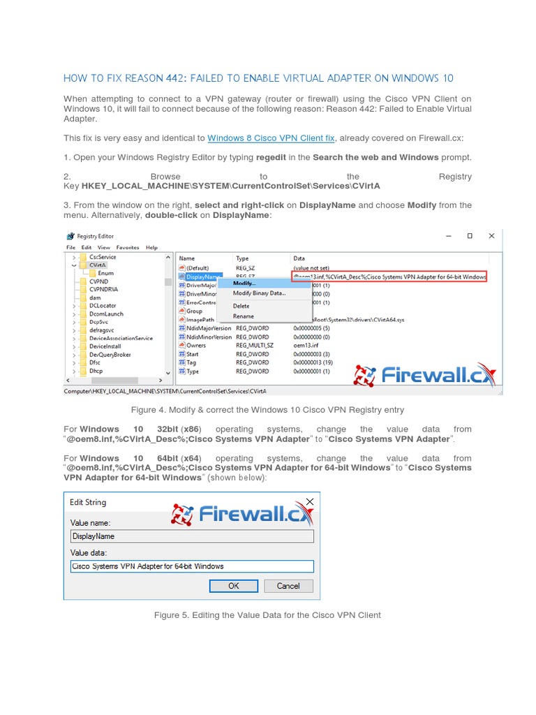 Fix Cisco VPN Reason 442 on Windows 10 | PDF | Technology & Engineering