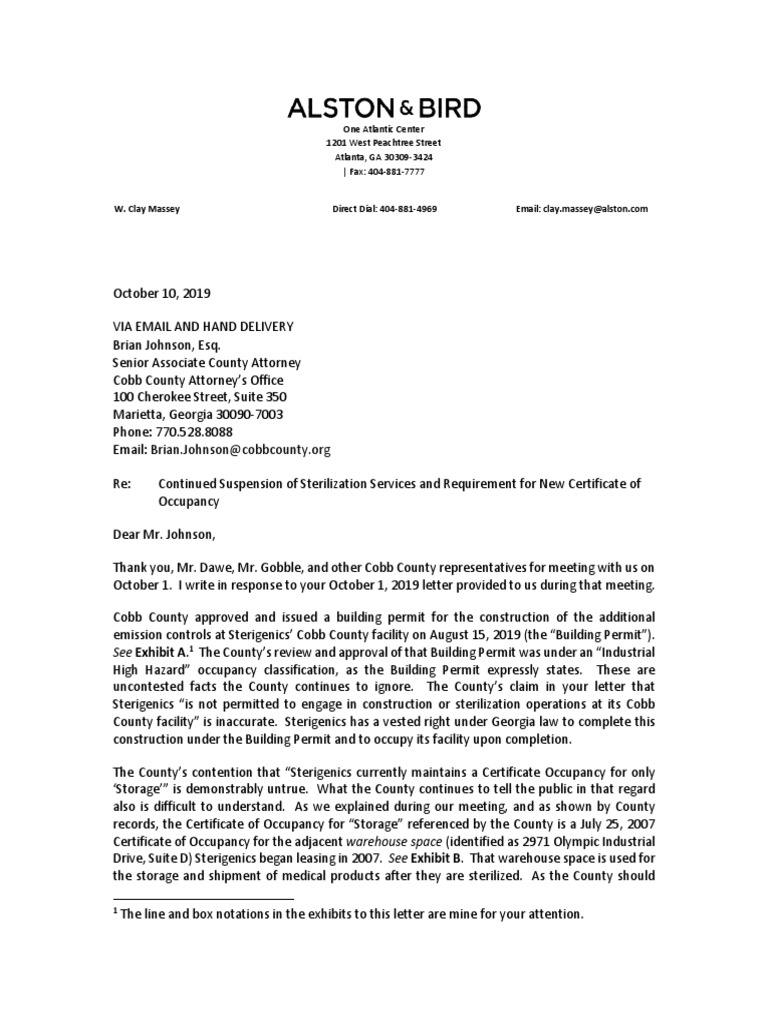 Sterigenics Oct10 Letter | Sterilization (Microbiology) | Food And Drug ...