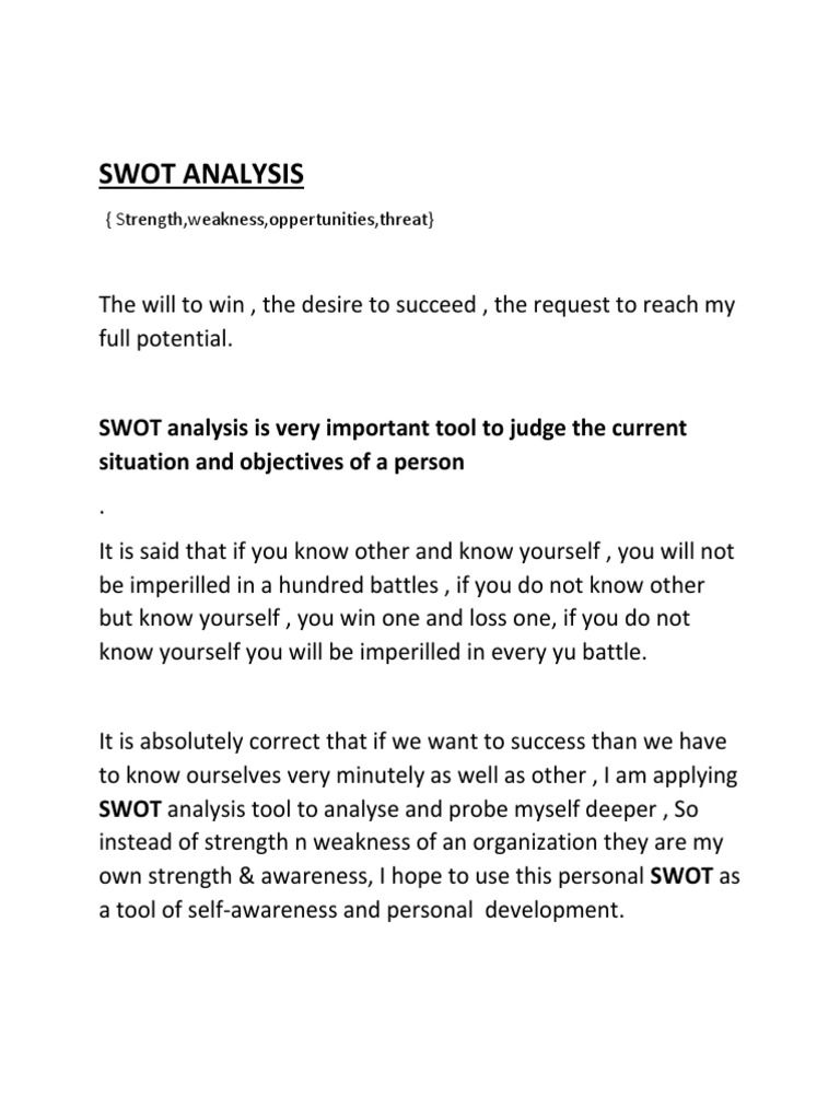 Swot Analysis: SWOT Analysis Is Very Important Tool To Judge The ...