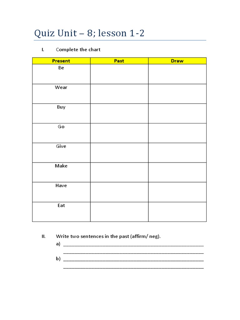 Quiz Unit 8 Lesson 1-2 | PDF