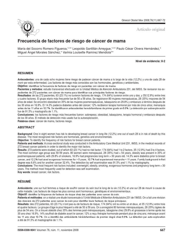 Frecuencia de Factores de Riesgo de Canc PDF | PDF | Cáncer de mama ...