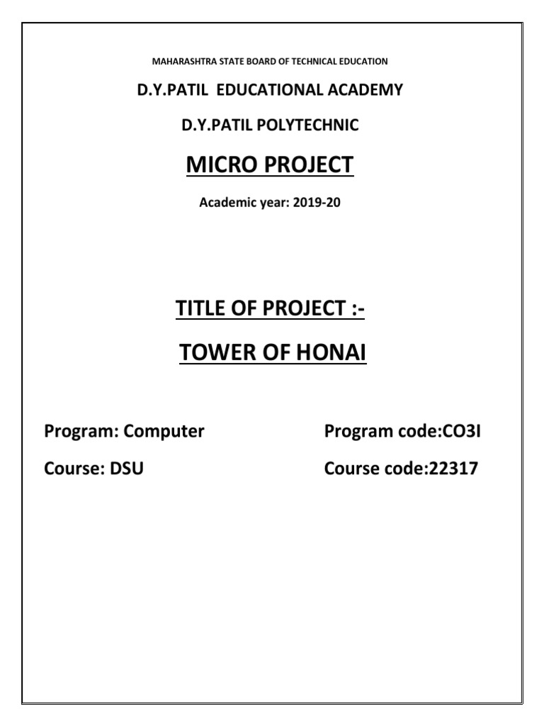 Tower of Hanoi Micro Project | PDF | Discrete Mathematics | Mathematical Concepts