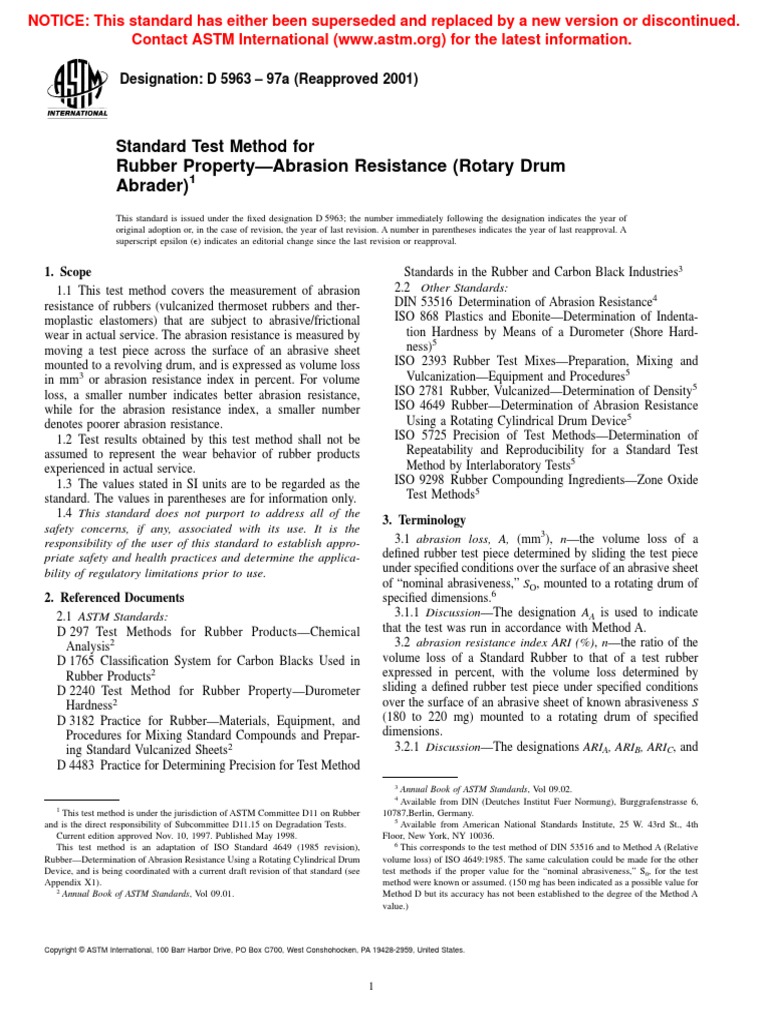 Rubber Property-Abrasion Resistance (Rotary Drum Abrader) : Standard ...