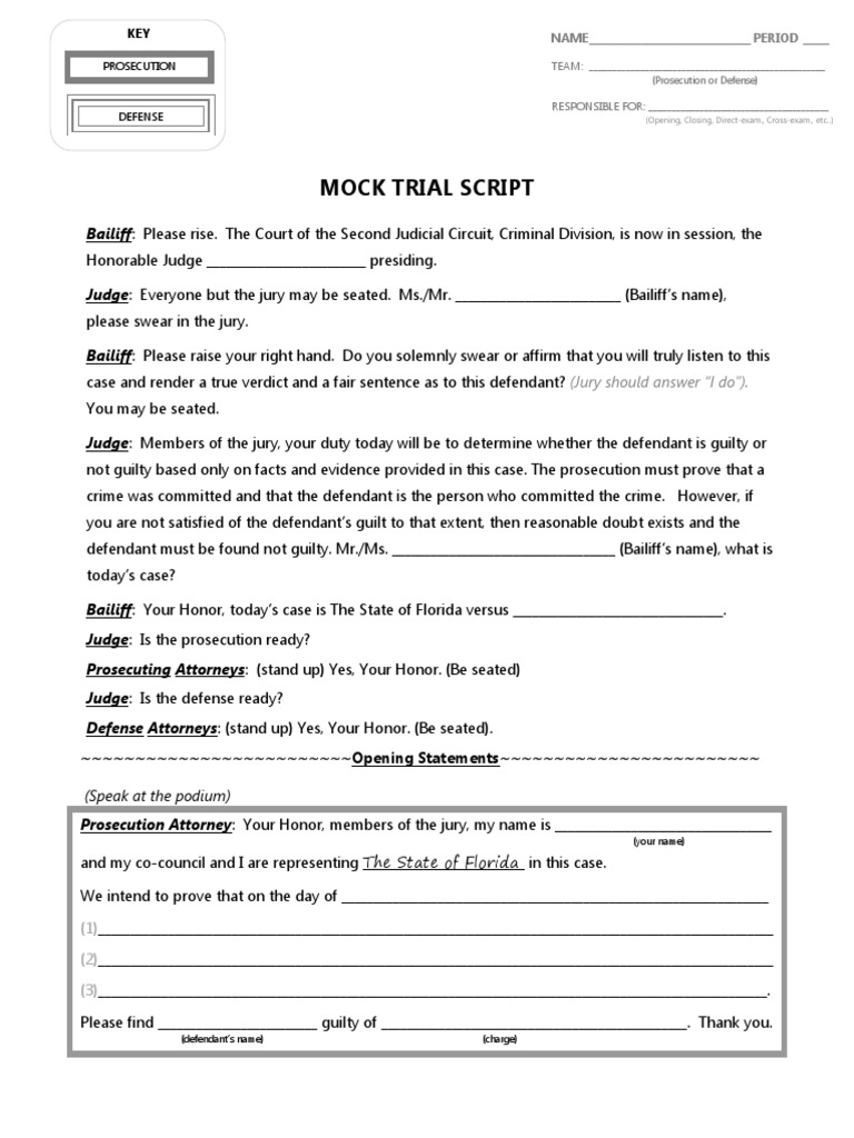 Mock Trial Script: Prosecution | PDF | Witness | Courtroom