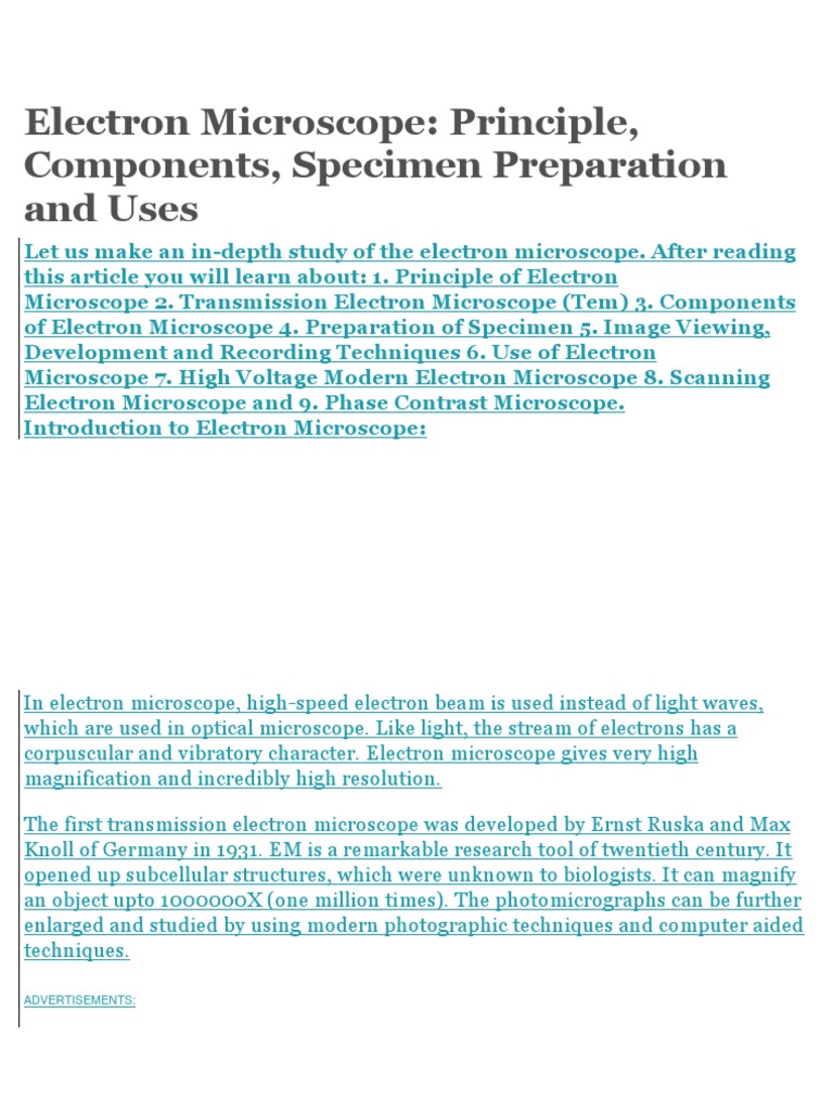 An In-Depth Exploration of Electron Microscopy: Principles, Components ...