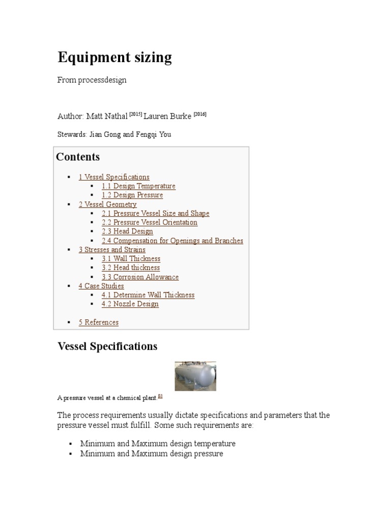 Equipment Sizing | PDF | Stress (Mechanics) | Mechanical Engineering