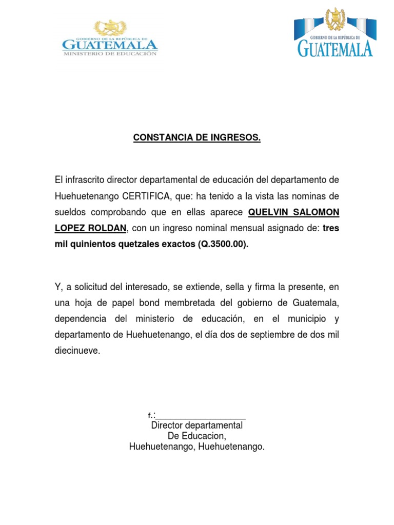 Ejemplo Constancia De Ingresos Vroguecarta De Ingresos Tributarios