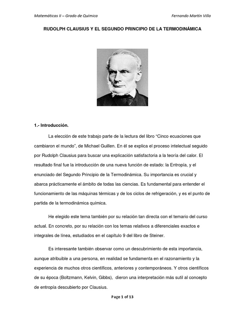 Aportaciones de Rudolf Clausius a la Termodinámica | PDF | Entropía ...