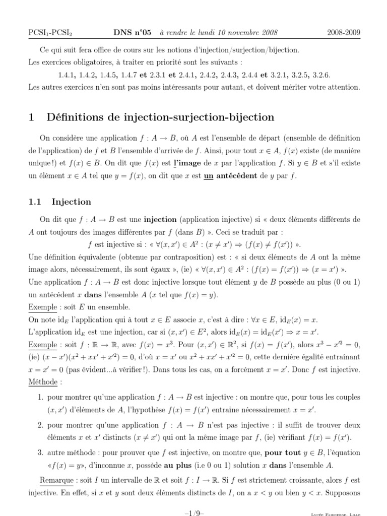 Injection, Surjection, Bijection : Cours et Exercices | PDF | Concepts ...