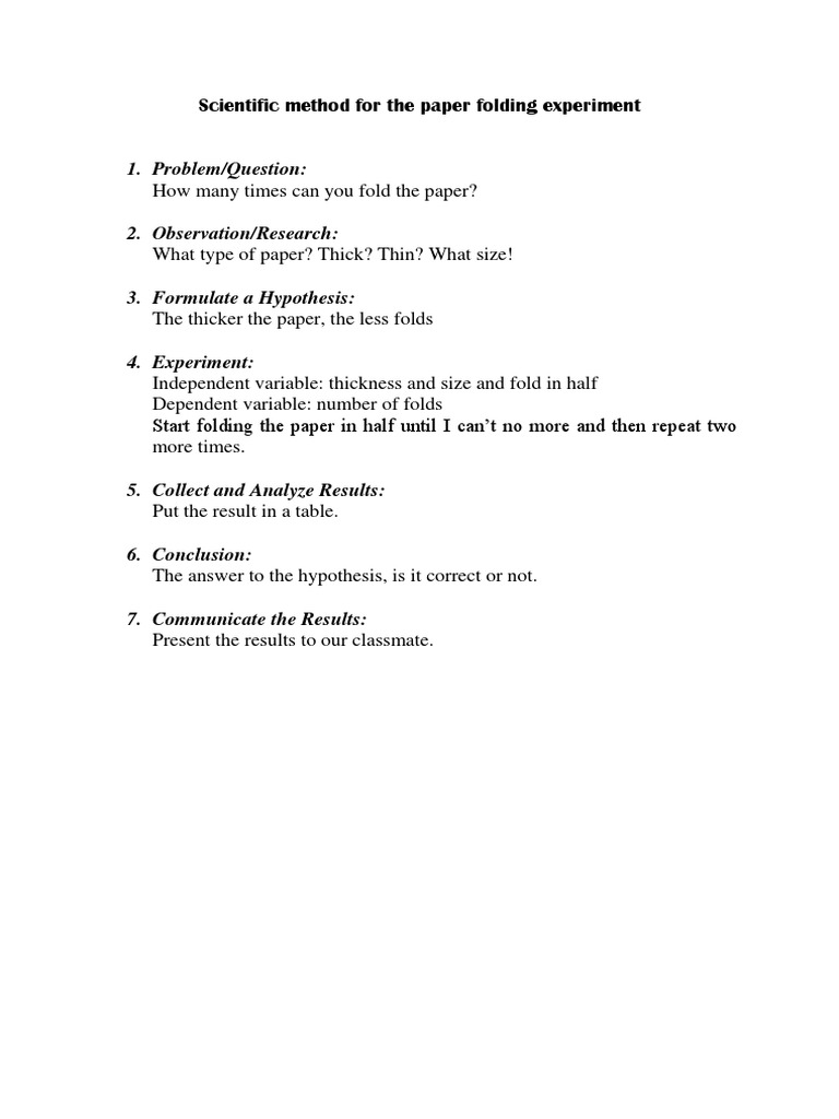 Scientific Method For The Paper Folding Experiment | PDF | Science ...