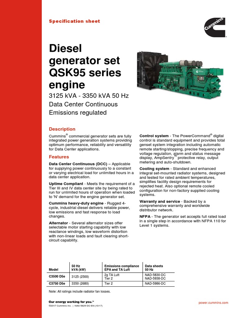 Diesel Generator Set QSK95 Series Engine: 3125 kVA - 3350 kVA 50 HZ ...