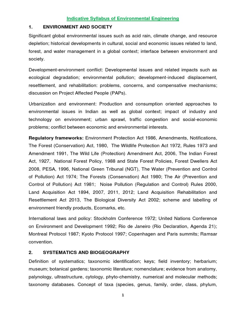 Environment and Society: Indicative Syllabus of Environmental ...