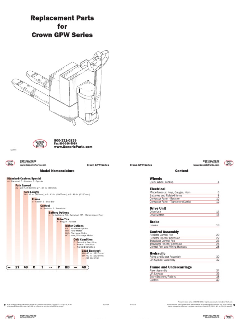 Manual de Parte Zorra Crown GPW PDF | PDF | Tire | Battery Charger