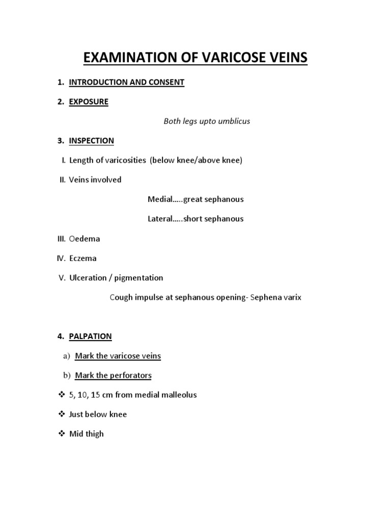 Examination of Vericose Veins | PDF