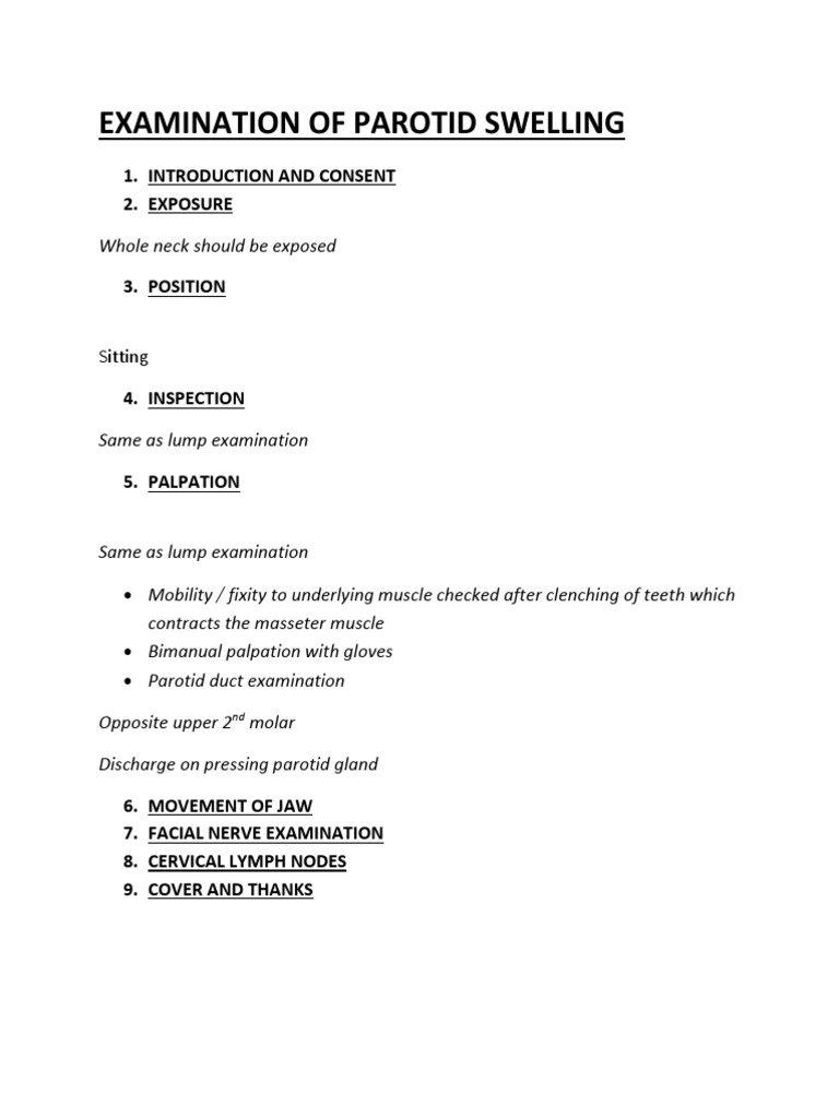 Examination of Parotid Swelling: 1. Introduction and Consent 2 ...