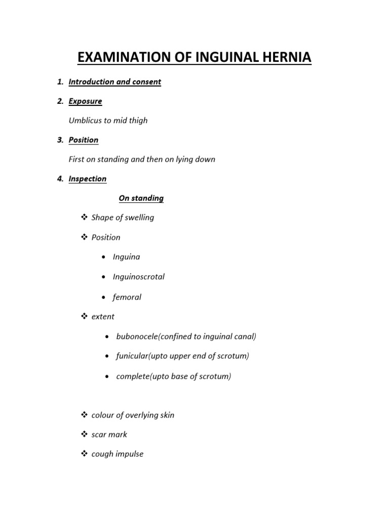 Examination of Inguinal Hernia | PDF