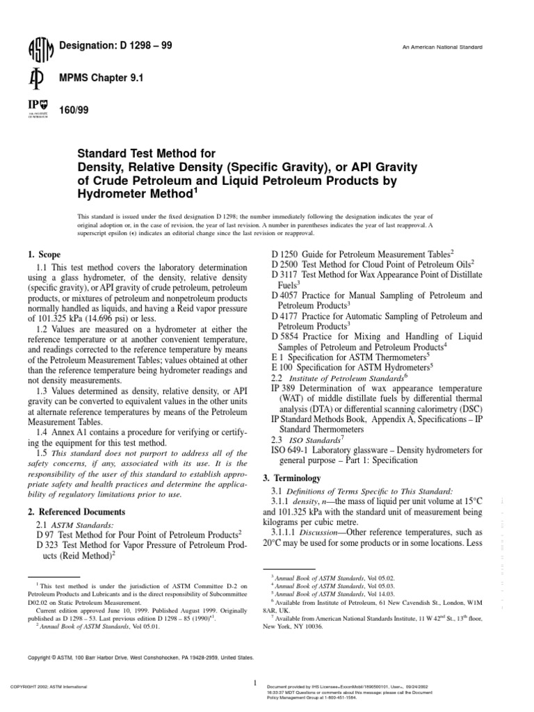 Astm D 1298 | PDF | Density | Litre