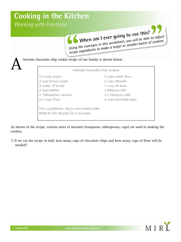 Cooking in The Kitchen Fractions | PDF | Oatmeal | Teaspoon