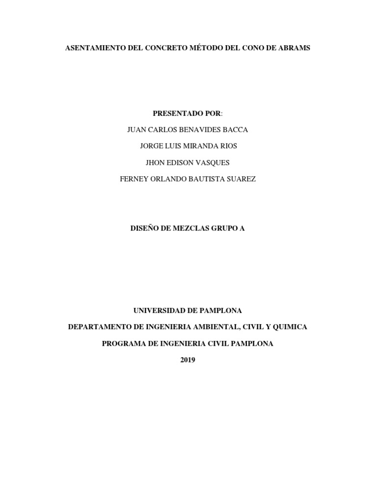 Asentamiento Del Concreto Método Del Cono de Abrams Fina | PDF ...