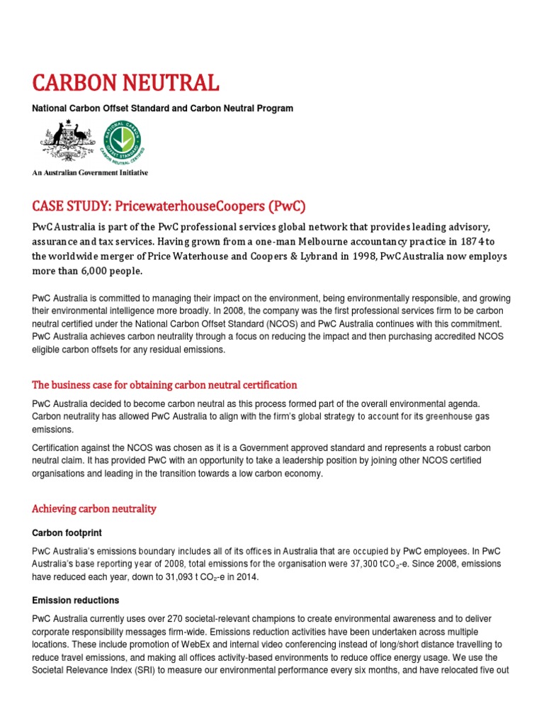 Case Study PWC | PDF | Pricewaterhouse Coopers | Carbon Offset