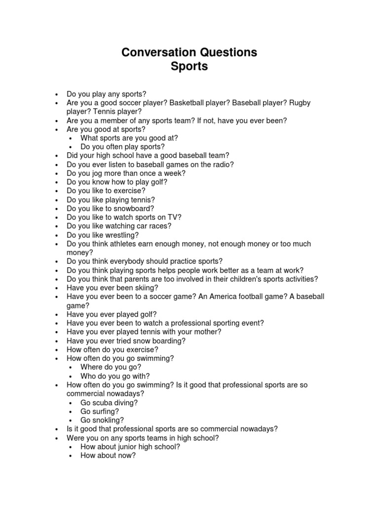 Conversation Questions | PDF | Sports | Recreation