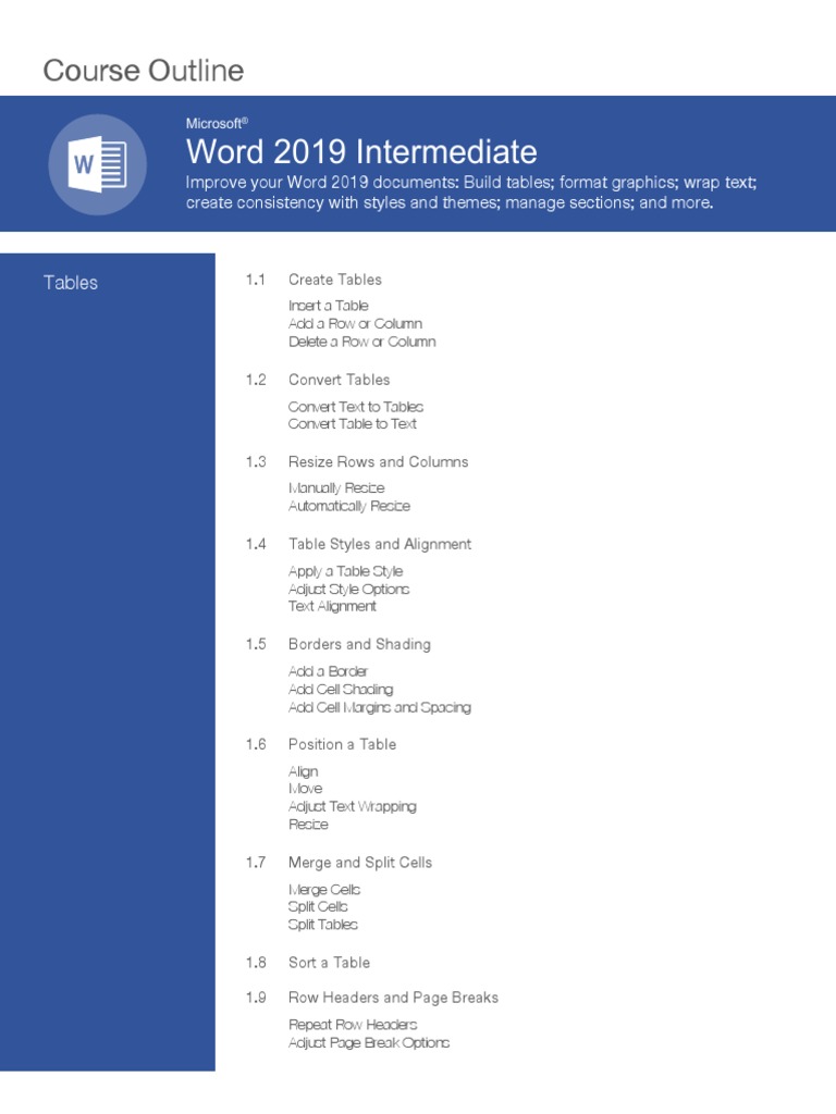 Word 2019 Intermediate: Course Outline | PDF | Application Software ...