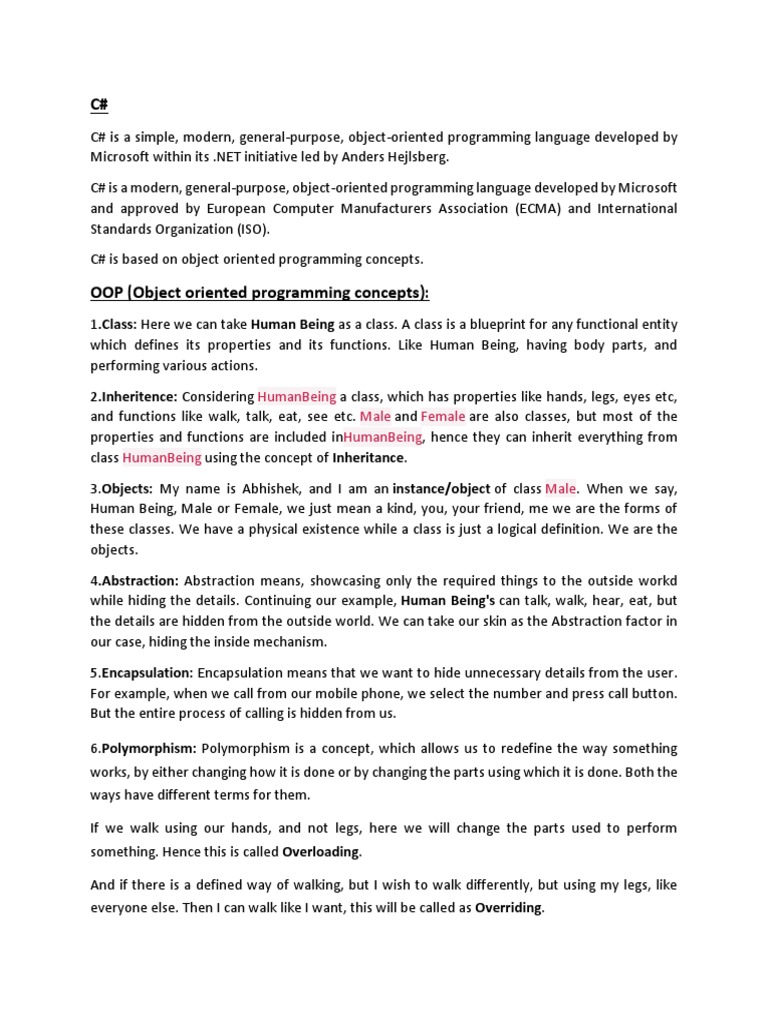 C# Tutorial | PDF | Object Oriented Programming | C Sharp (Programming ...