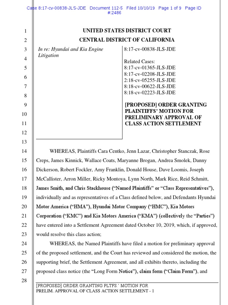 Proposed Order | PDF | Class Action | Settlement (Litigation)