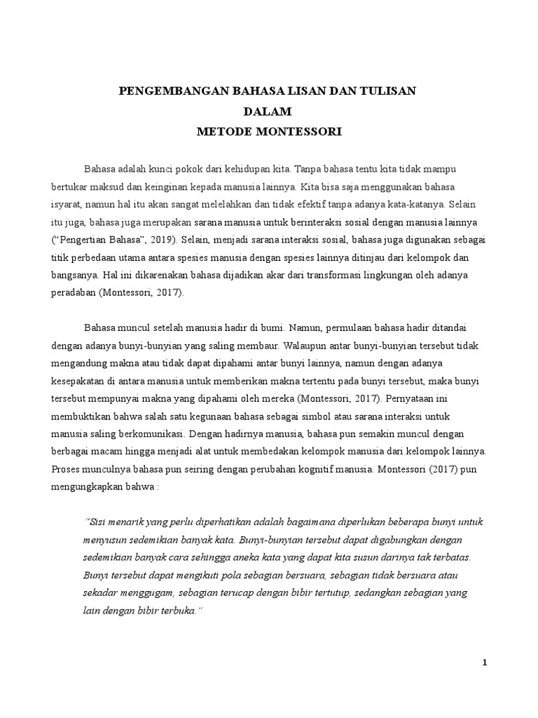 Pengembangan Bahasa Lisan Dan Tulisan Dalam Metode Montessori Pdf