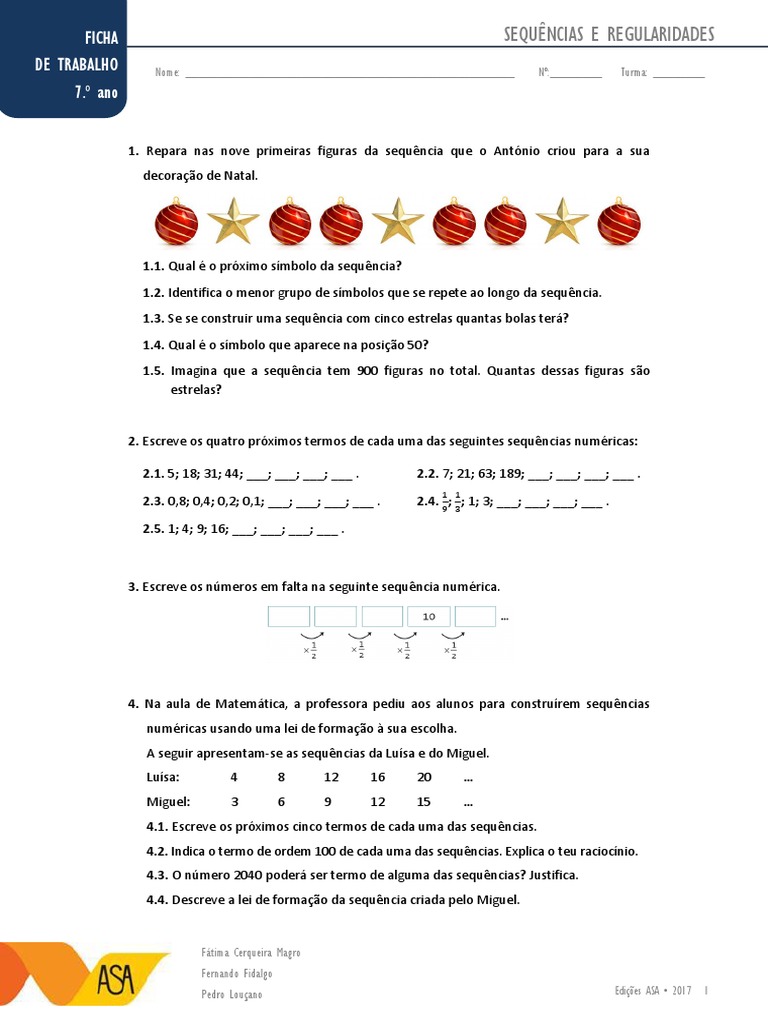 Ficha de Trabalho - Sequências | PDF | Sequência | Estruturas matemáticas