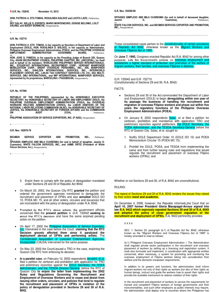 Constitutionality of Sections 29 and 30 of Republic Act 8042 (The ...