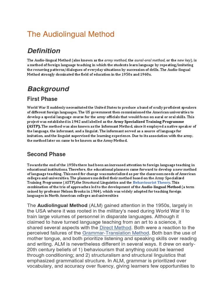 Audio Lingual Method | PDF | Second Language | Language Acquisition