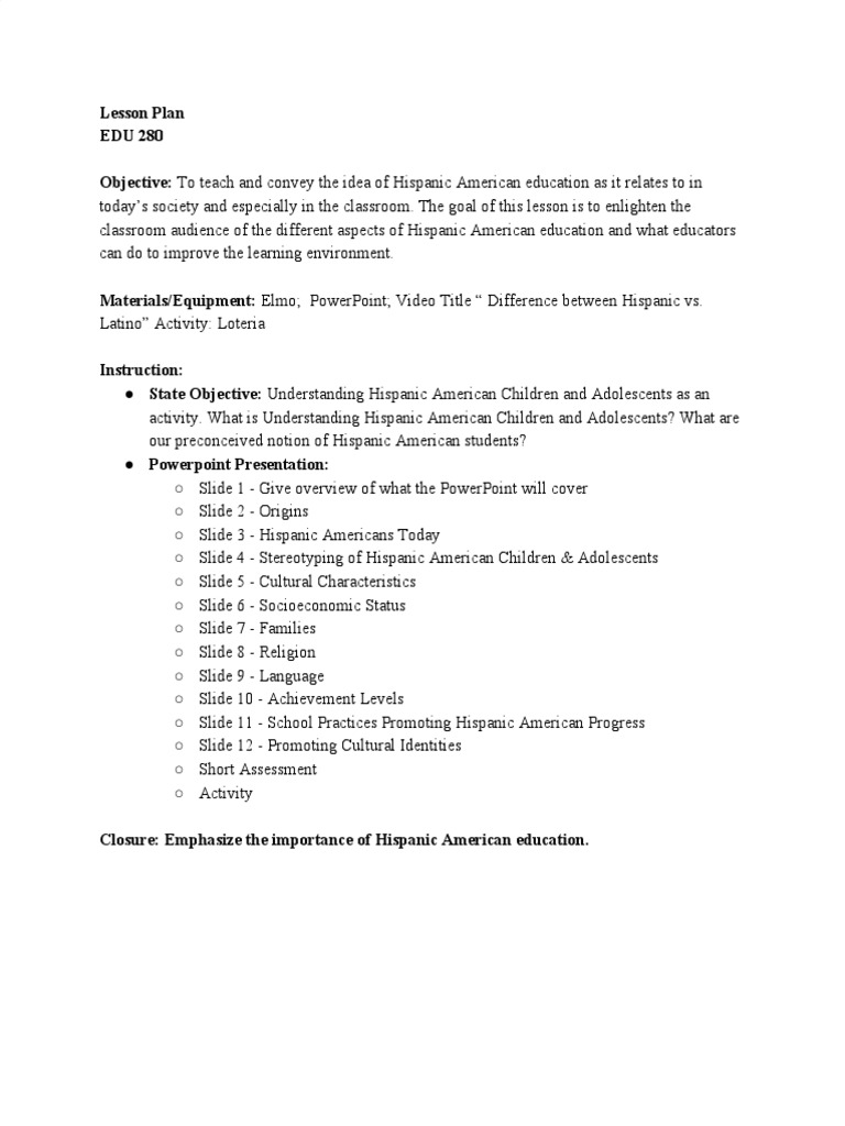 Edu 280 Lesson Plan | PDF