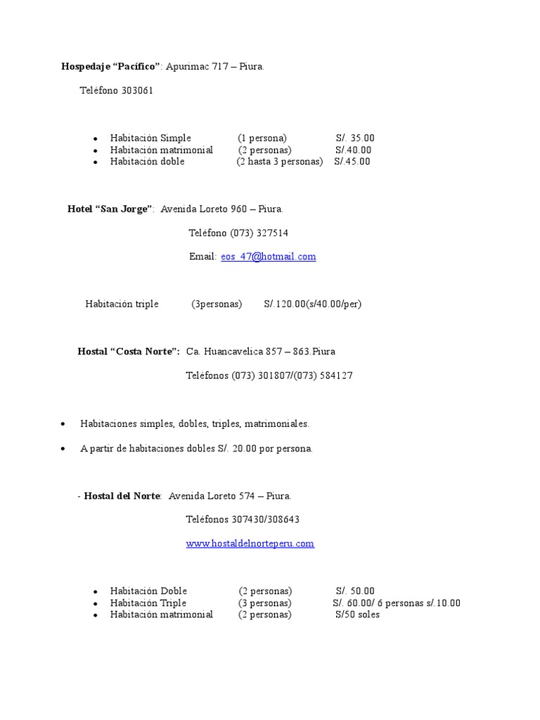 Hoteles Piura | PDF