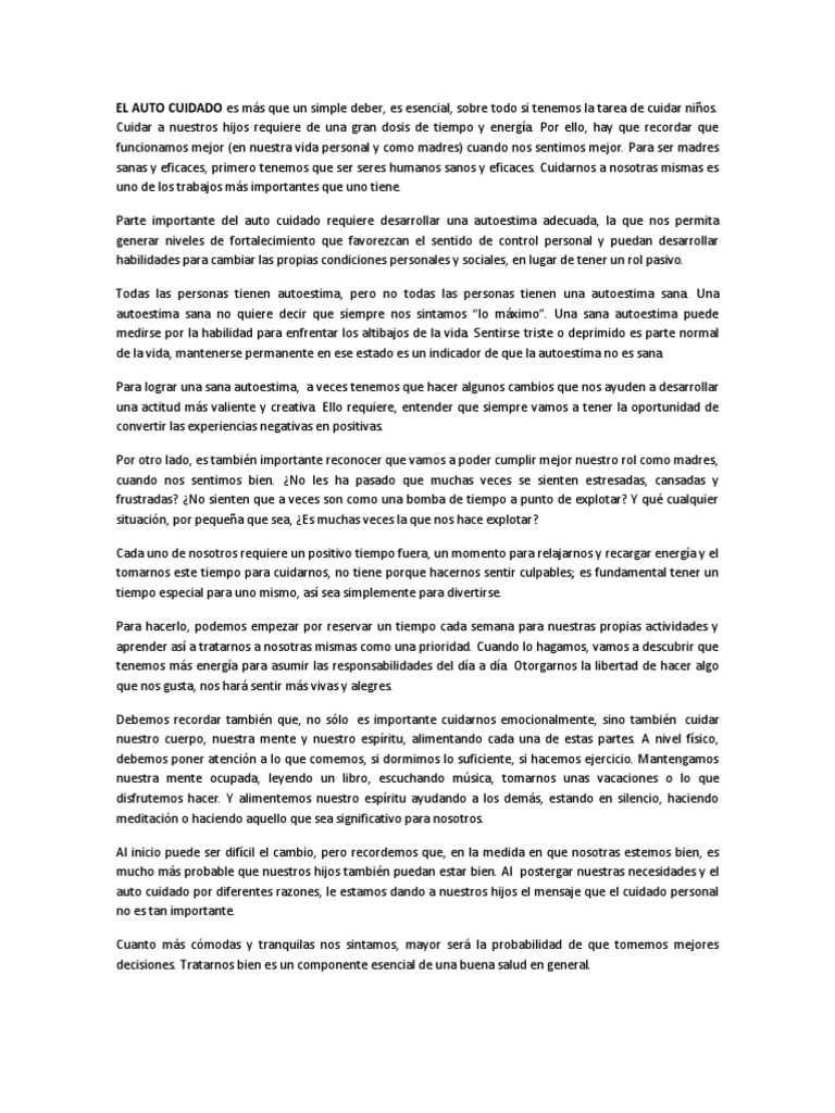 El Auto Cuidado y Cuidado Mutuo | PDF | Felicidad | Mente