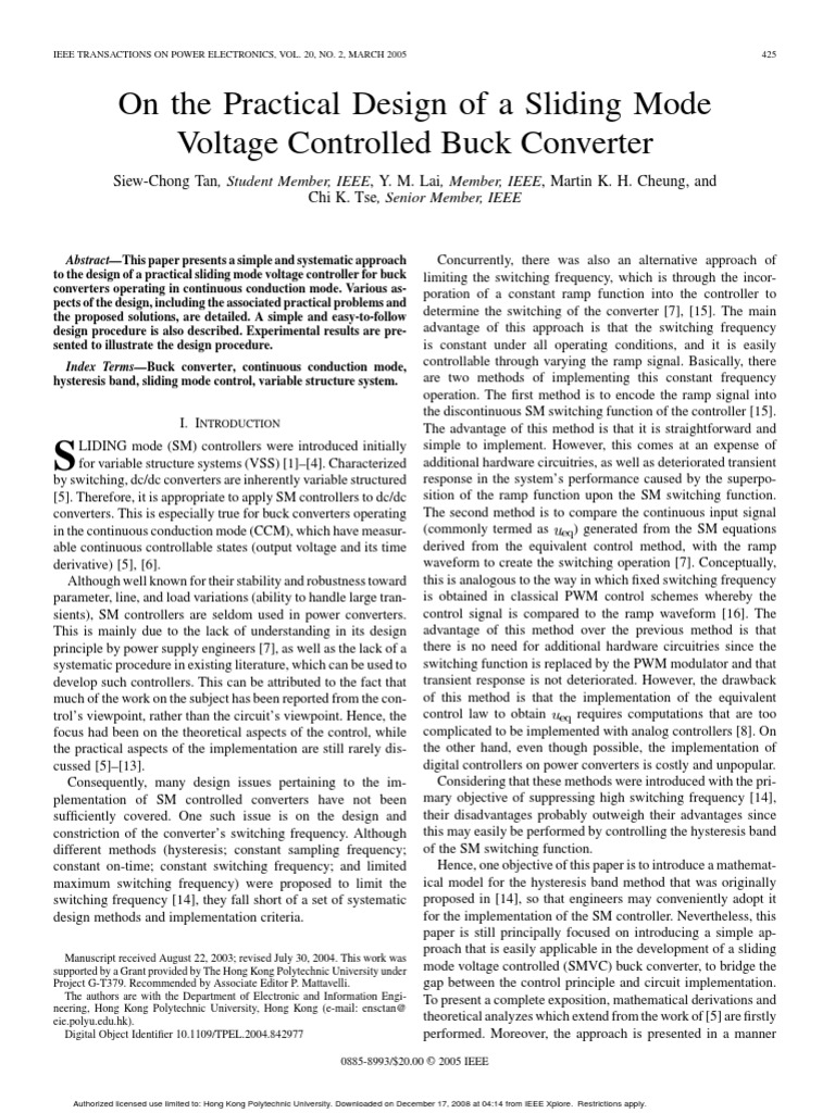 On The Practical Design of A Sliding Mode Voltage Controlled Buck ...